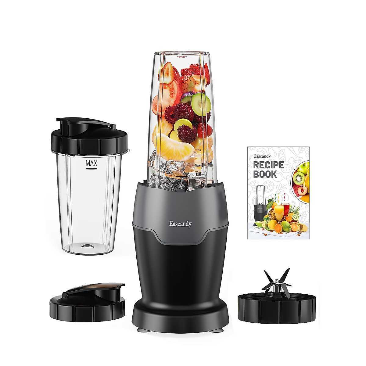 Real 900 Watts Smoothie Blender for Shakes and Smoothies, 7 in 1 Set Personal Blender, Germany 3D Stainless Steel 6-Leaves Blades Smoothie Maker with 2 Pieces 24 OZ Tritan Sport Cups