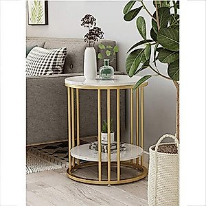 Articles for daily use Light Luxury Round Double-Layer Coffee Table Bedside Table, Side Table Bedside Table Small Iron Table, Small Coffee Table in Living Room Bedroom Office Small Space