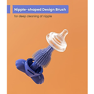 Anivona 4Pcs Baby Bottle Brushes Set, One Silicone Baby Bottle Brush, 1 Hidden Silicone Nipple Cleaner, 1 Straw Brush, 1 Lid Brush, Bottle Brush with Nipple Cleaner and Suction Cup, BPA-Free(Blue)