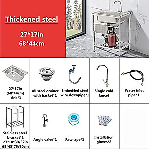 Stainless sink，single bowl kitchen sinks，stainless steel utility sink,Thickened stainless steel single sink with stainless steel bracket and 360° swivel faucet, suitable for garage, kitchen, (Color :