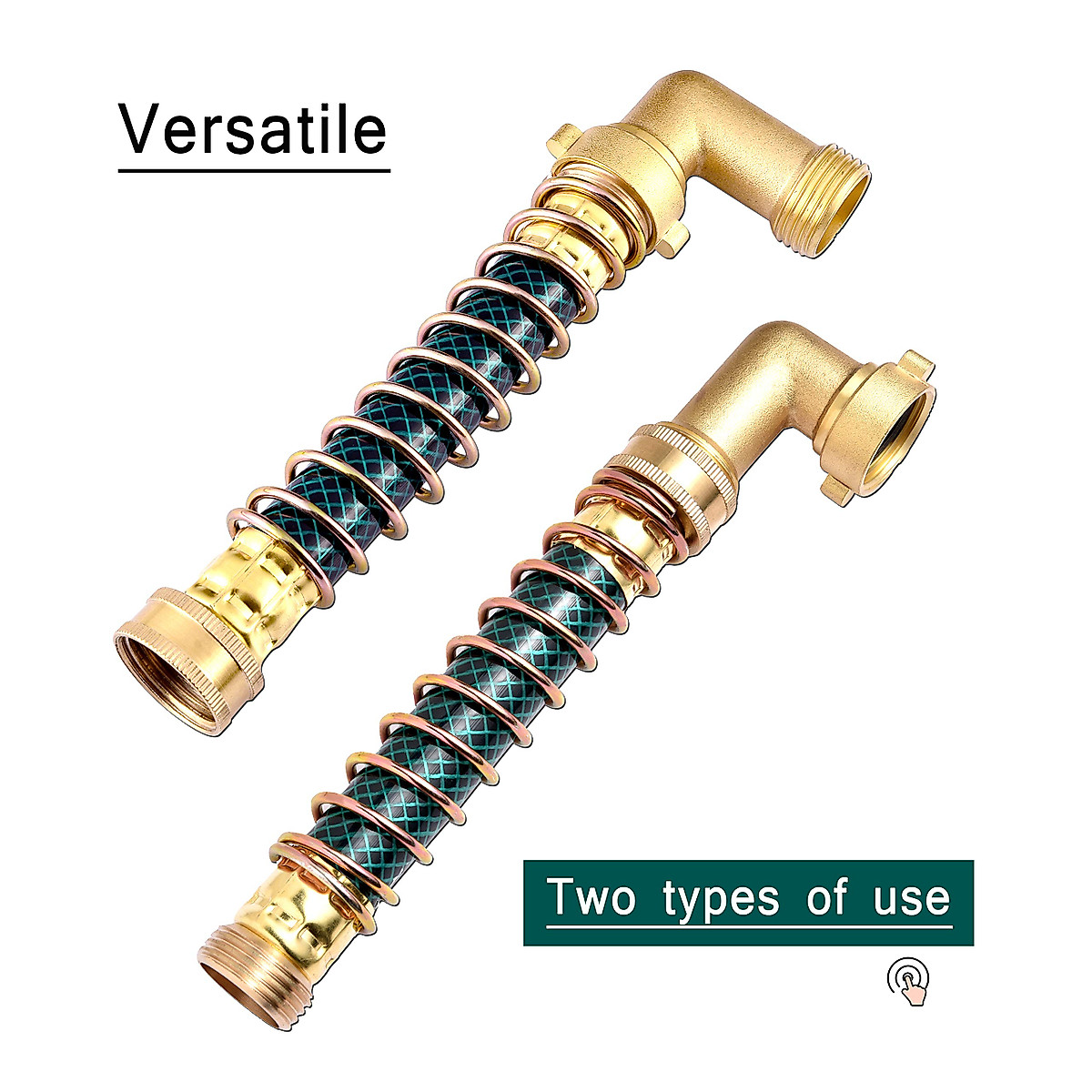 Garden Hose Extension Adapter Spring Hose Kink Protector and 90 Degree Brass Hose Elbow Connector