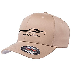1968 1969 Ford Fairlane Hardtop Outline Design Flexfit 6277 Athletic Baseball Fitted Hat Cap Khaki L/XL