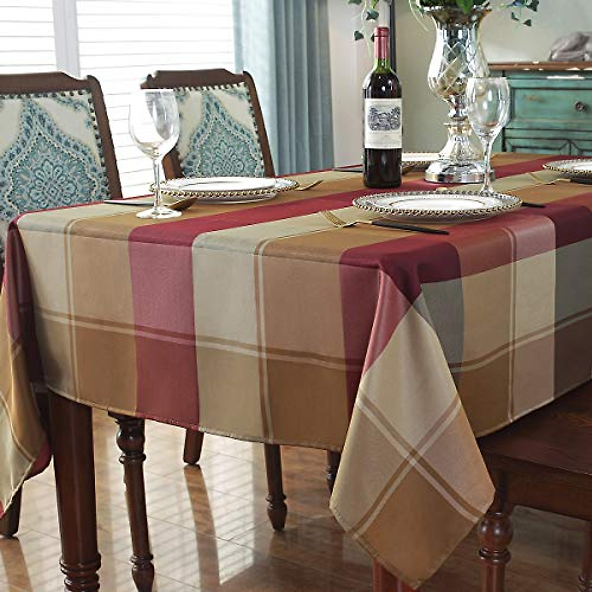 Rectangle Tablecloth Checkered Style Polyester Table Cloth Spillproof Dust-Proof Wrinkle Resistant Heavy Weight Table Cover for Kitchen Dinning Tabletop (Rectangle/Oblong, 52" x 70" (4-6 Seats), Red)