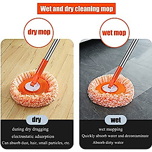 Mops for Floor Cleaning, 360° Rotatable Long Handle Cleaning Mop, Dry and Wet Multi Surface Floor Cleaner for Floor, Ceiling, Wall, Bathroom, Glass Window with 3 Reusable Microfiber Pad Replaceable Mo