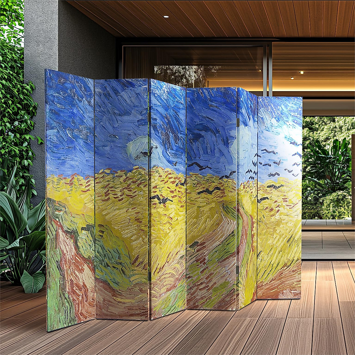 LANDCHY 6 Panel Room Divider Oversized 7.8FT W Foldable Room Divider Privacy Screen Van Gogh's Painting-Wheat Field with Crows,Foldable Portable Room Separating Divider Room Partition Freestanding