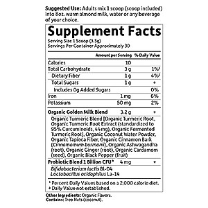 Garden of Life mykind Organics Golden Milk Recovery & Nourishment Powder - 44mg Turmeric Curcumin (95% Curcuminoids), Ashwagandha - Organic Non-GMO Vegan & Gluten Free Herbal Supplements, 30 Servings