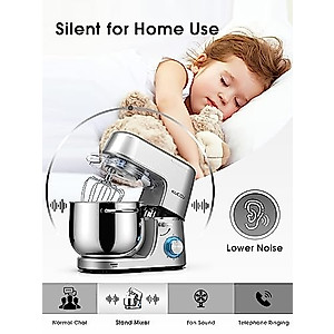 KUCCU Stand Mixer, 8.5 Qt 660W, 6-Speed Tilt-Head Food Dough Mixer, Electric Kitchen Mixer with Dough Hook, Flat Beater & Wire Whisk, Mixing Bowl (8.5-QT, Silver)