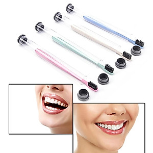 Sainal 12pcs/Pack Manual Toothbrushes Soft Bamboo Charcoal Bristles Wheat Straw Material Handle Portable with Individual Packaging