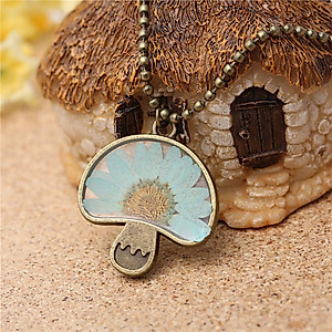 Jude Jewelers Retro Vintage Dry Flower Transparent Resin Dry Flower Pendant Statement Cocktail Party Necklace (Mushroom)