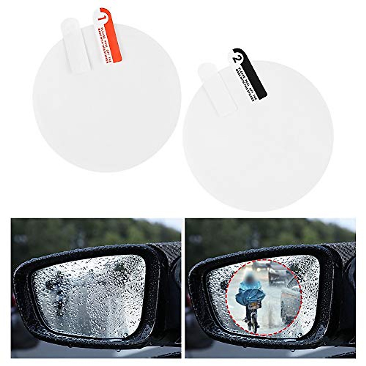 Acouto Car Rearview Mirror Film 80mm Transparent Car Rear View Mirror Anti Fog Rainproof Waterproof HD Clear PET Protective Film Sticker 2pcs Rounded