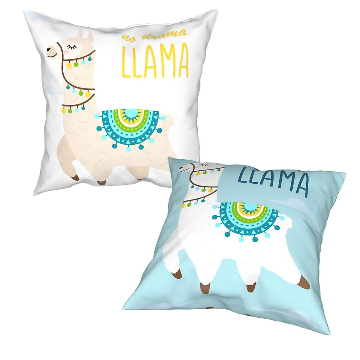 Cartoon Alpaca Throw Pillow Covers Set of 2 Cute Llama Pillow Covers Soft Pillowcase Home Decor Blue and Beige Pillow Covers Sofa Cushion Cover for Living Room Bedroom Garden 18x18 Inch