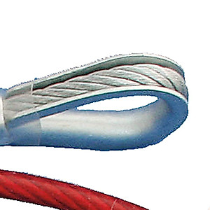 Peakworks OSHA Compliant, Fall Protection 3 ft. Cable Anchor Sling with 2 Eye Rings, PVC Coated Galvanized Cable, 1/4" Thick, Red, V8208003