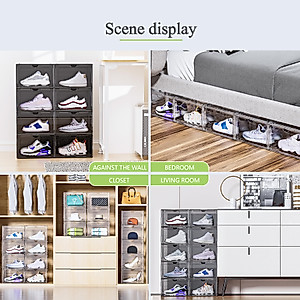 OMOPIN XL Shoe Storage Box,8 Pack Drop Side Shoe Boxes Clear Plastic Stackable,Sneaker Display Case with Magnetic Door Fit up to US 13（13.4”x 10.6”x 8.3”(8 Pack Clear)