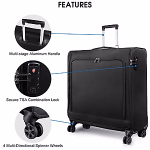 Bukere Rolling Garment Bags with Wheels for Travel, Wheeled Garment Luggage Bag with TSA Locks for Men and Women, 4 Spinner Wheels, Separate Suit Compartment, Checked-Large 26-Inch Suitcase