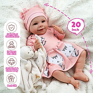 BABESIDE Lifelike Reborn Baby Dolls - 20Inch Soft Vinyl Handmade Realistic Baby Dolls Adorable Smiling Lifelike Newborn Dolls for Girls, Safe for Kids Age 3+