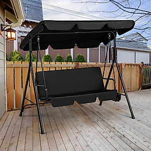 Yaheetech 3-Seat Patio Swing Chair, Outdoor Canopy Swing Porch Swing with Adjustable Canopy & Removable Cushion, Hanging Swing Glider Lounge Chair for Patio, Garden, Yard, Porch - Black