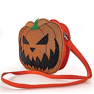 Sleepyville Critters - Halloween Purse | Pumpkin Purse | Glittery Pumpkin Cross Body Bag | Two Faced Jack O Lantern Bag