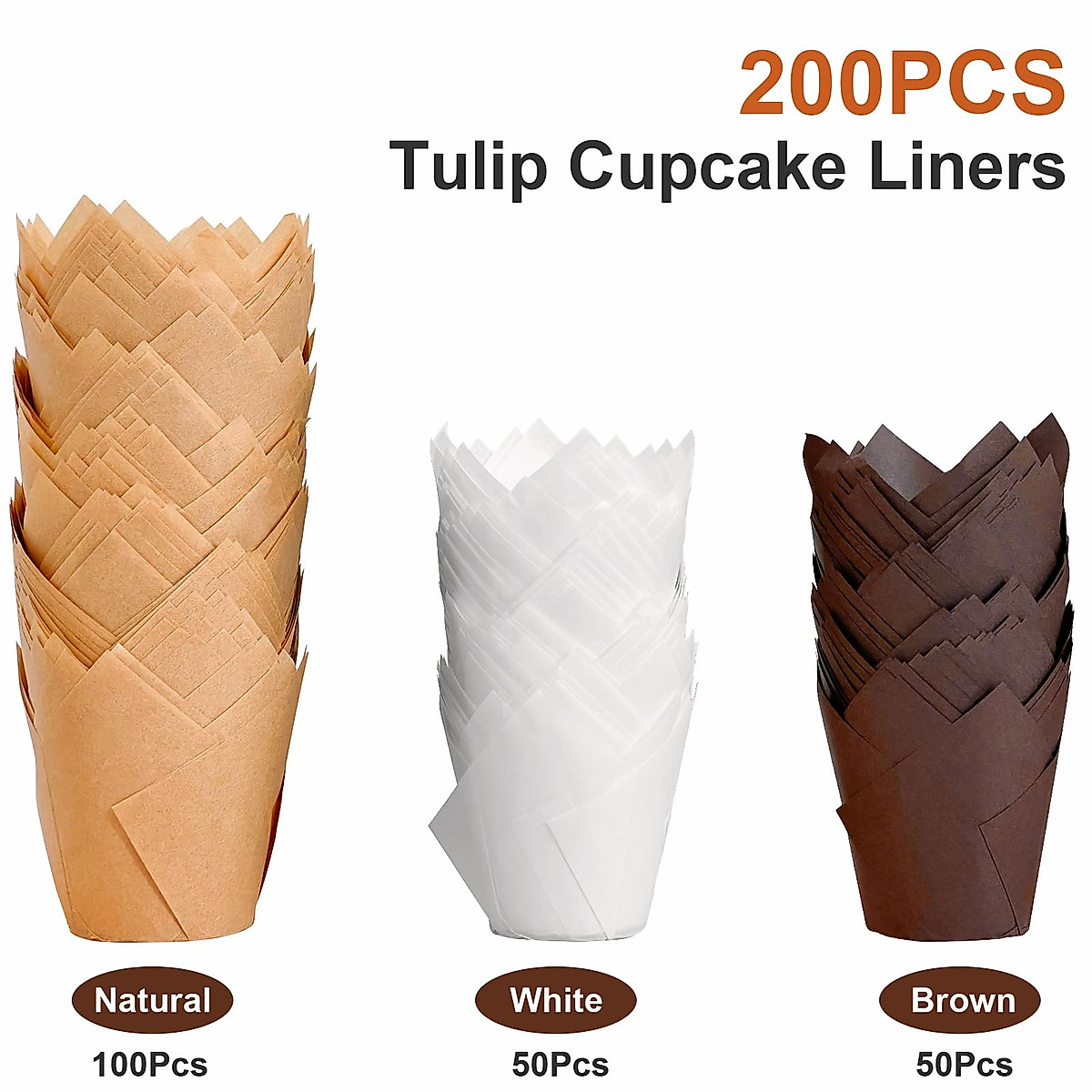 200pcs Tulip Cupcake Liners, Premium Muffin Liners Holders for Baking Cups, Greaseproof Cupcake Wrappers in Standard Size, Classic Parchment Paper Cupcake Liners for Party, Christmas by JIRNGLA