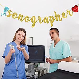 Sonographer Banner, Sonographer Decor, Sonographer Party Supplies, Sonographer Graduation Party Decorations (Gold Glitter)