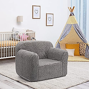 ALIMORDEN Kids Ultra-Soft Snuggle Foam Filled Chair, Single Cuddly Sherpa Reading Couch for Boys and Girls, Grey