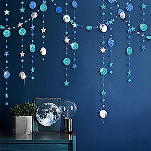Ice Blue Silver Circle Dot Garland kit for Navy Blue Twinkle Little Star Party Decoration Hanging Bunting Banner Steamer Backdrop Background for Baby Shower/Christmas/Birthday/Prom/Graduation/Wedding