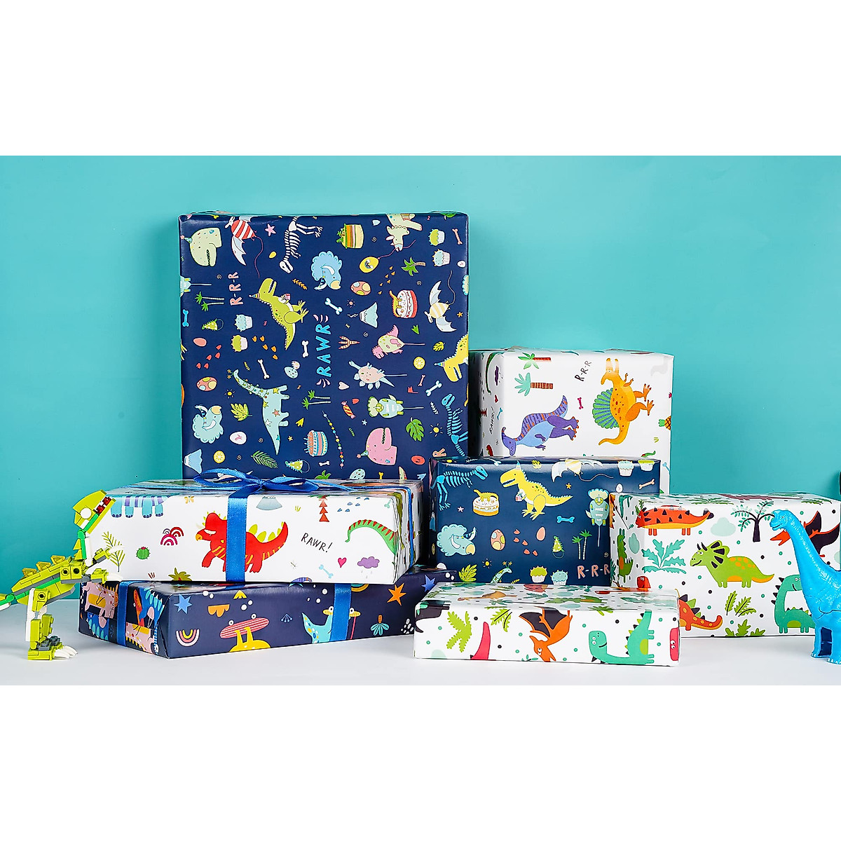 Titiweet Dinosaur Wrapping Paper for Boys Girls Kids - Dinosaur Gift Wrap, 12 Sheets Dino Wrapping Paper for Christmas Birthday Holiday, 20 x 28 Inches Per Sheet