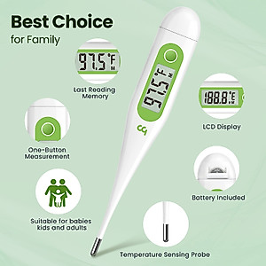 Thermometer for Adults, Oral Thermometer for Fever, Medical Thermometer with Fever Alert, Memory Recall, C/F Switchable, Rectum Armpit Reading Thermometer for Baby Kids and Adults