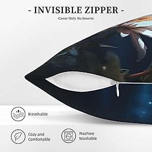 Flower and Moon Print Throw Pillow Cover Corduroy Soft Pillowcase with Hidden Zipper Decorative Cushion Covers for Sofa Living Room Home Decors 16"X16"