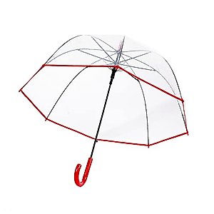 ThreeH Transparent Umbrella Lightwight Windproof Clear Bubble Dome with Easy Grip Handle for Women Kids Stick Rain Umbrella,Red