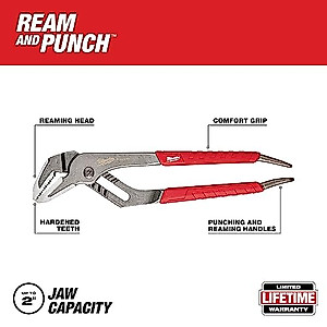 48-22-6310 10", Straight Jaw Pliers with Ream & Punch Exposed Metal Handles & Precision Ground Plier Head