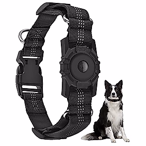 KATUMO AirTag Dog Collar, Reflective Dog Collar for Apple AirTag, Adjustable Soft Nylon Pet Collars with AirTag Holder for Medium Dogs (M, Black)