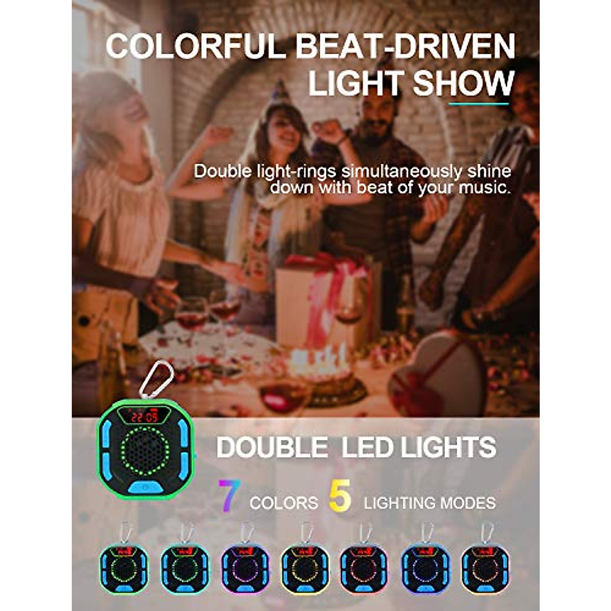 DuoTen Shower Speaker, IPX7 Waterproof Portable Bluetooth Wireless Speaker Shower Radio with Loud Stereo Sound, LED Display, Light Show, Suction Cup, Sturdy Hook for Home, Party, Outdoor, Travel, Pool