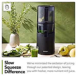 Hurom H-200 Easy Clean Electronic Juicer Machine (Silver) - Self Feeding Slow Juicer w Big Mouth Hopper to Fit Whole Fruits & Vegetables - Healthy Living - Rinse Clean No Scrub BPA Free Easy Assembly