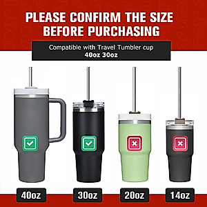 8 Piece 1/4 inch (6mm) Wide Stainless Steel Straws for 40 oz Tumbler with Handle, 12 Inch Long Reusable Metal Drinking Straws, Replacement Straws with Silicone Tips & Cleaning Brush, Silver