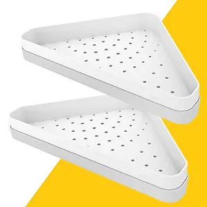 Roweida Corner Shower Caddy, 2-Pack Shower Organizer, Adhesive White Corner Shelf for Shower, Wall Mounted Plastic Shower Rack for Tile, Floating Shower Storage for Bathroom Kitchen Toilet