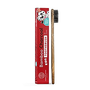 Charcoal House 4-Pack Kids Organic Bamboo Charcoal Toothbrushes Set - Biodegradable & Natural - Perfect for Toddler to Children's Age - with Soft Bristles for Gentle Brushing