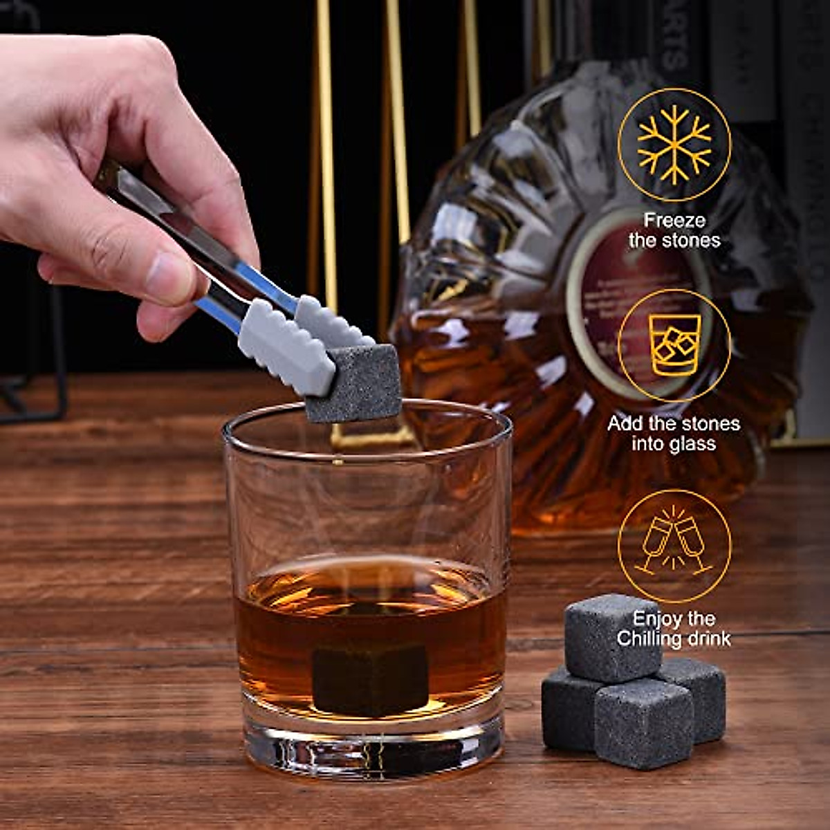 Gifts for Men Dad, Whiskey Stones, Stocking Stuffers, Valentines Day Anniversary Birthday Gift Ideas for Him Boyfriend Husband Grandpa Uncle, Bar Accessories Cool Stuff Retirement Bourbon Presents