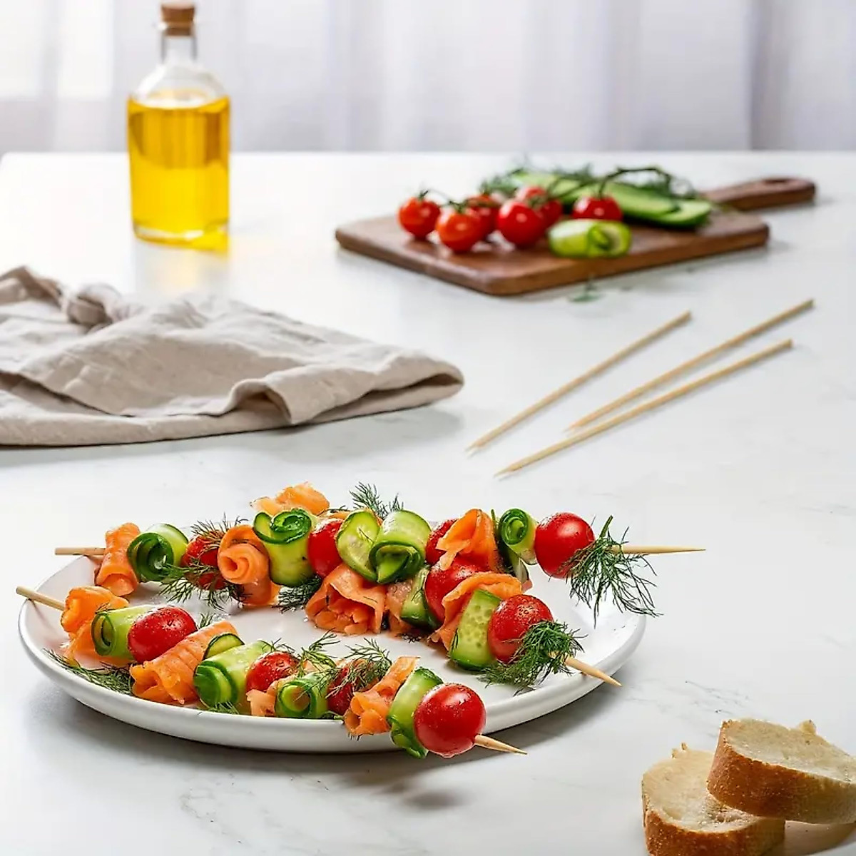 100 Pack 12 inch Bamboo Skewers for BBQ, Appetiser, Fruit, Cocktail, Kabob, Chocolate Fountain, Grilling, Barbecue, Kitchen, Crafting & Party, Natural Wooden Stick — Φ=4mm, Eco-Friendly Wood Sticks