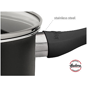 HUDSON Pots and pans Set Nonstick Black Cookware Sets, 5 pcs Set w/Frying Pan, Pot & Saucepan, Dishwasher Safe