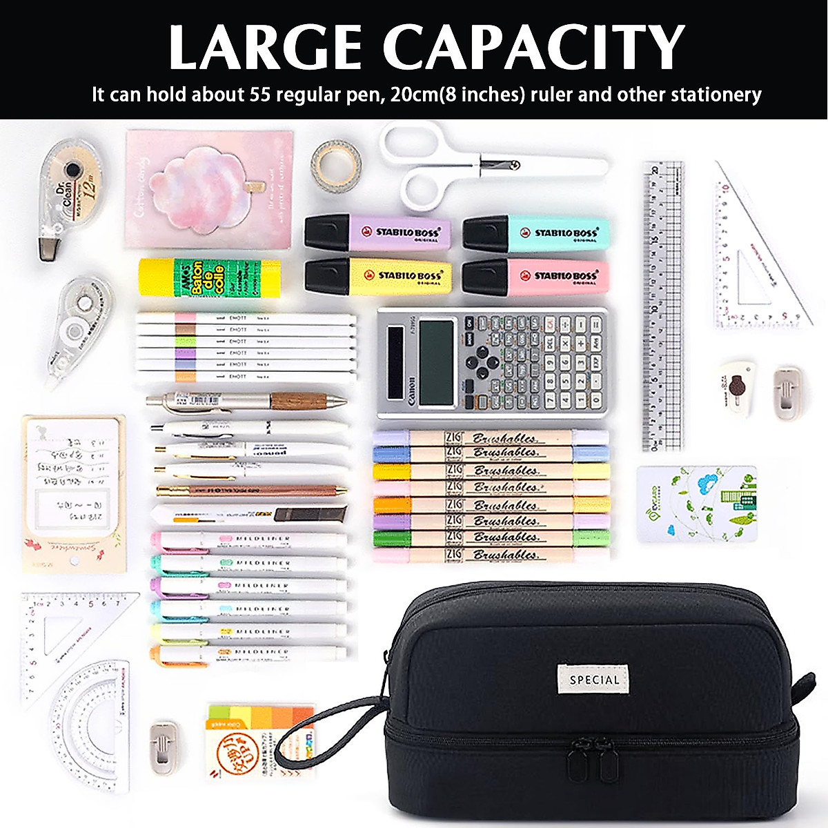 MAMUNU Pencil Case Large Capacity, Pencil Case Aesthetic, Pencil Case Pen Pouch with Zipper Compartments Portable Handle, Pencil Pouch for School Office College Teen Girls Boys Adults Students