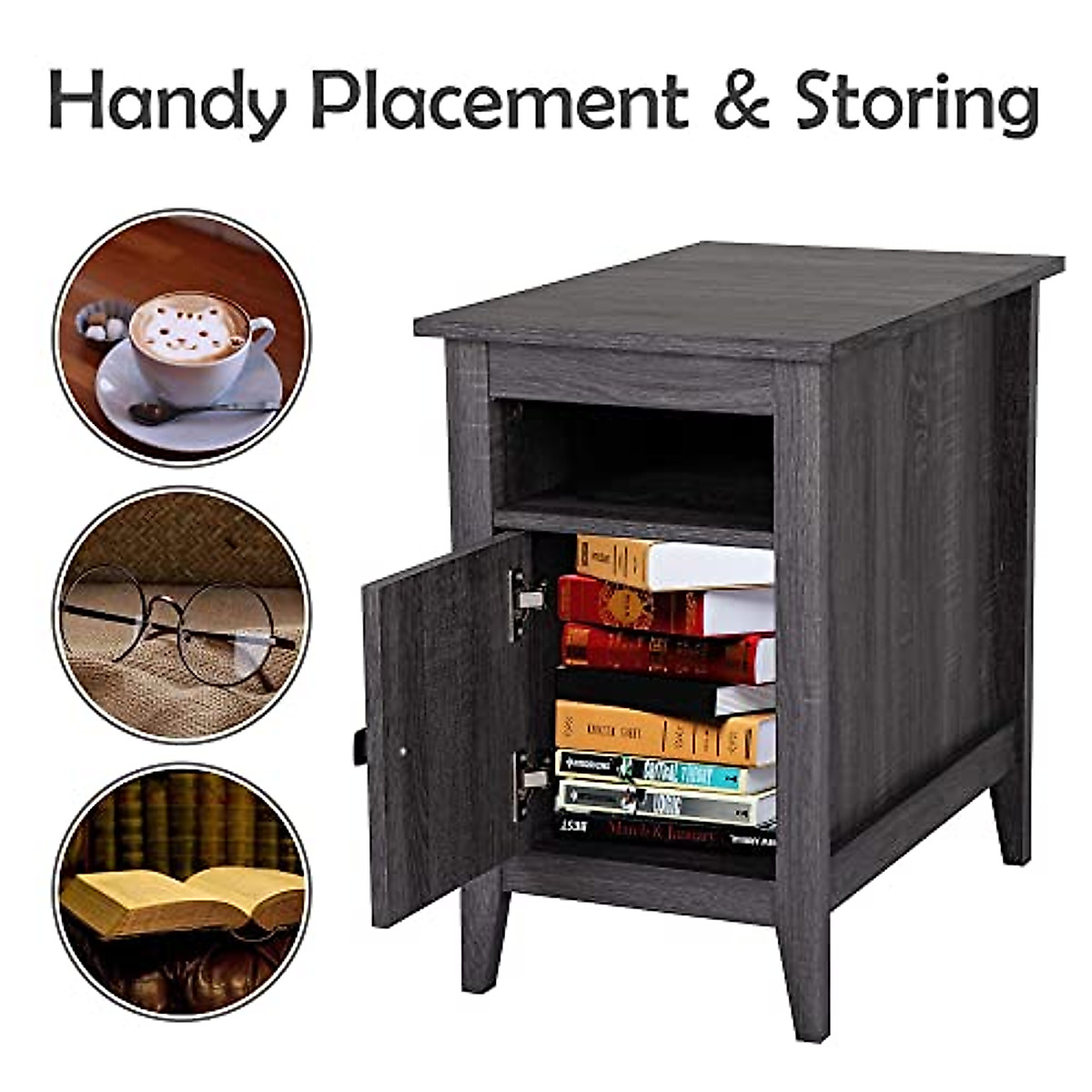 JAXPETY Modern Farmhouse Nightstand Set of 2, Wooden Bedside End Table with Switchable Door, Open Shelf, Hidden Storage for Living Room Bedroom, Gray