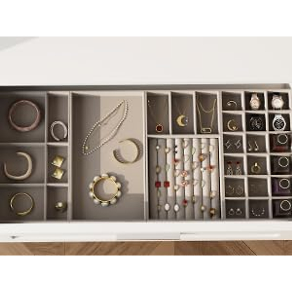 SECRET NATURAL Vanity Mirror with Lights Desk & Stool, Makeup Table Set with Drawers, Vanity Table for Bedroom with Storage Shelves & Acrylic Cabinet, 3 Lighting Modes Adjustable Brightness, White