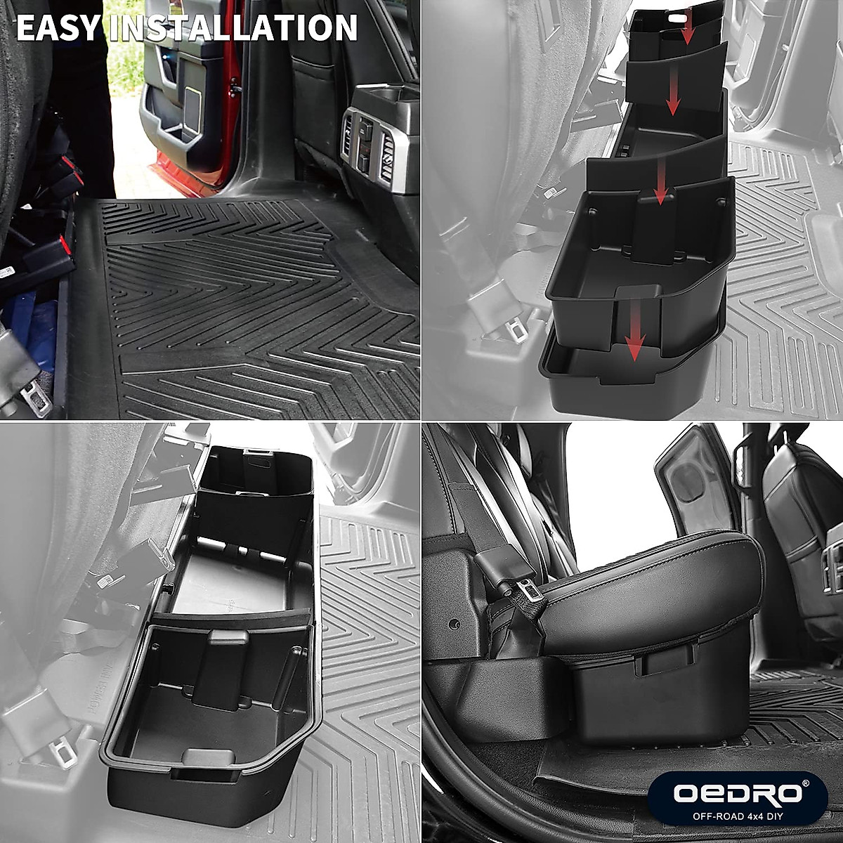 oEdRo Upgraded Under Seat Storage Box Compatible with 2015-2024 Ford F150 SuperCrew Cab & Crew Cab - Unique Textured Black 3-in-1 Design Max Storage (Excl. Super Cab)