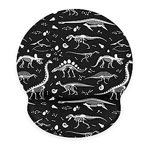SEPTYK Black and White Dinosaur Skeleton Pattern Ergonomic Mouse Pad with Wrist Support Rest Gel Non-Slip Rubber Base Mousepad for Computer Laptop Home Office Gaming Pain Relief