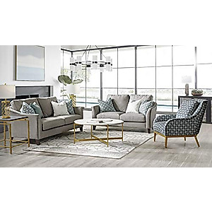 Acanva Luxury Mid-Century Leathaire Curved Arm Living Room Sofa, 84”W Couch, Grey