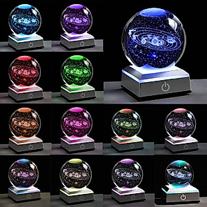 3d Solar System Model Crystal Ball 80mm 3.15inch - Outer Space Astronomy Gifts Room Decor Crystal Sphere Unique Gifts For Men Him Best Birthday Dad Physics Science Teacher Night Light Planet Lamp