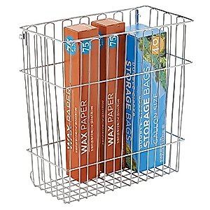 mDesign Metal Wall Mount Kitchen Storage Organizer Basket Bin/Trash Can - For Bags, Tin Foil, Wax Paper, Saran Wrap - Hardware Included - Solid Steel - Chrome