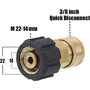 Tool Daily Quick Connect Socket for Pressure Washer Gun and Hose, 3/8 Inch Socket to M22 14mm Metric, 5000 PSI