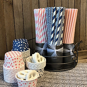 Outside the Box Papers Pink and Navy Blue Chevron and Dot Paper Straws 7.75 Inches 100 Pack Pink, Navy Blue, White