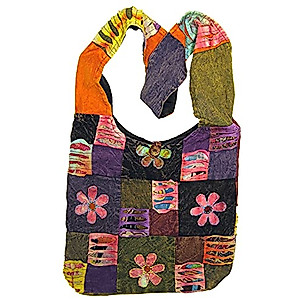 Happy Flowers Razor Cut Hippie Patchwork Sling Crossbody Boho Handbag Bohemian Purse